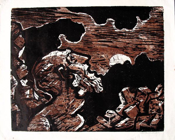 3720: Jacob Steinhardt Original Signed Colored Woodcut