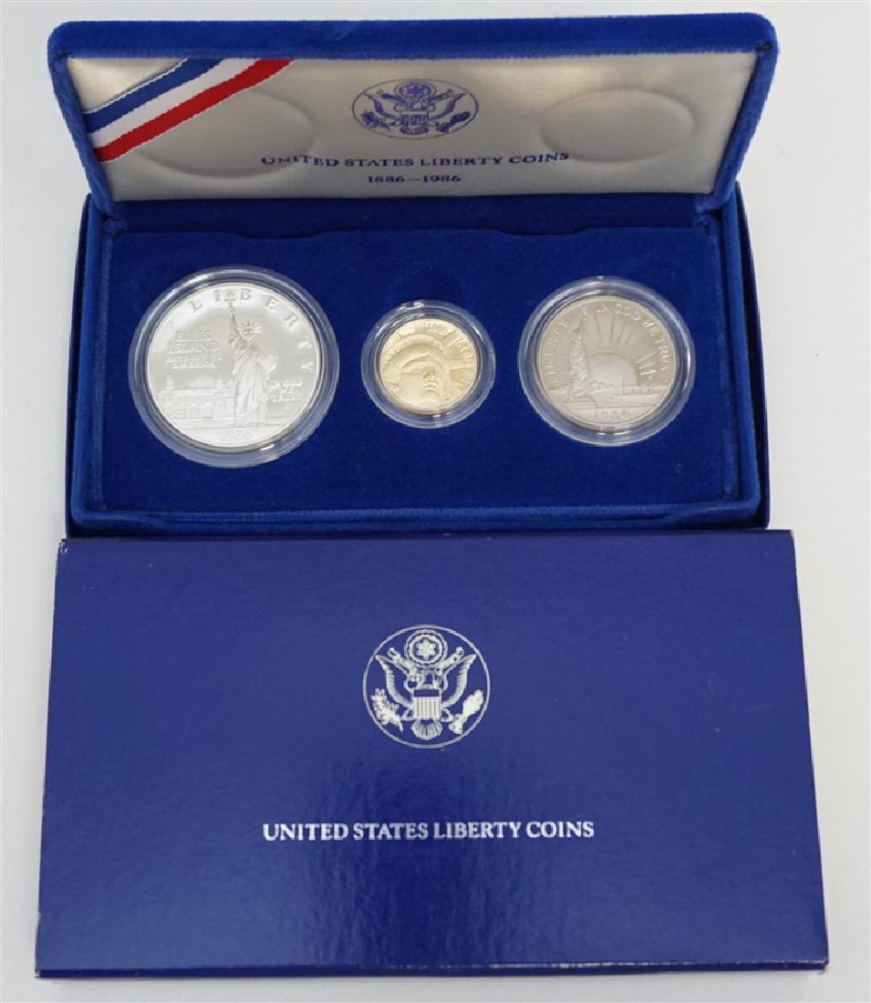 1986 U S LIBERTY SILVER & GOLD 3 COIN PROOF SET