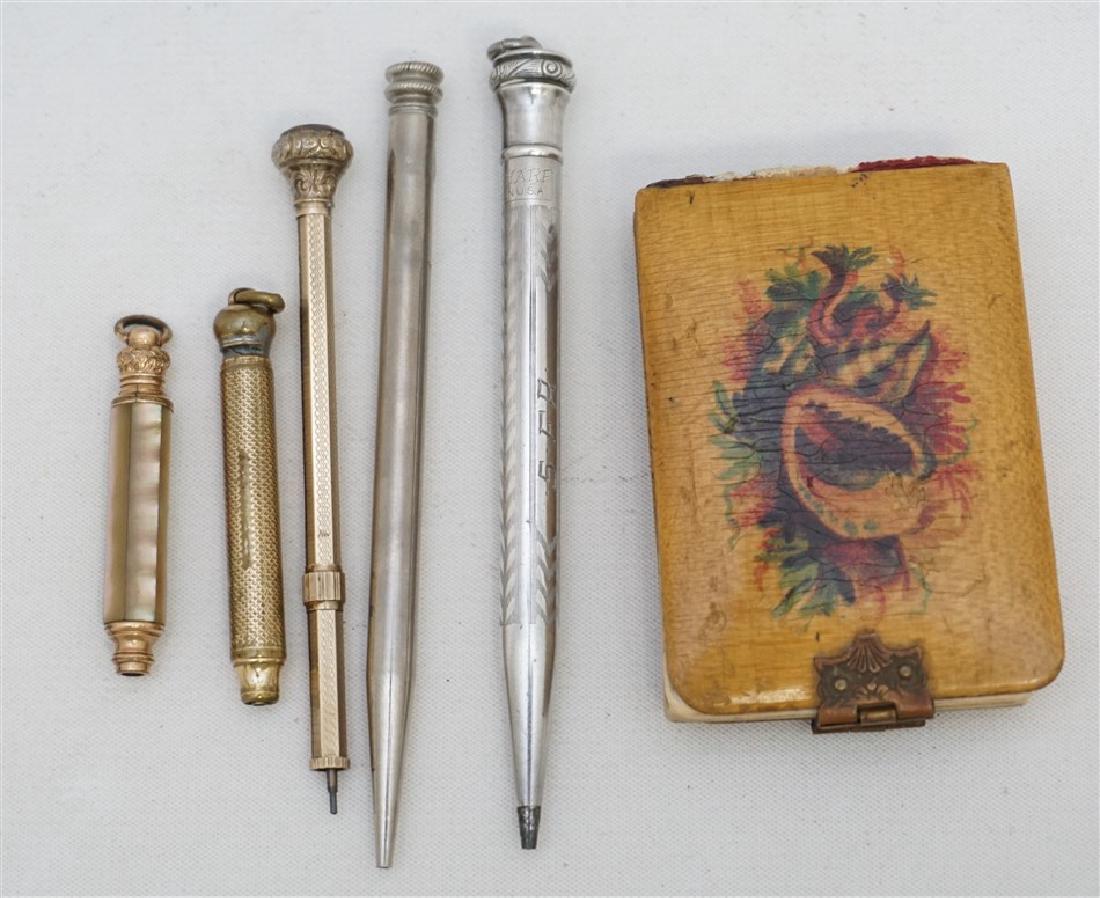 6 pc VICTORIAN RETRACTABLE PENS / PENCILS.
