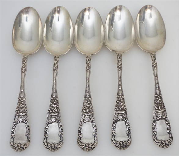 5 Sterling Cupid 1891 Soup Spoons