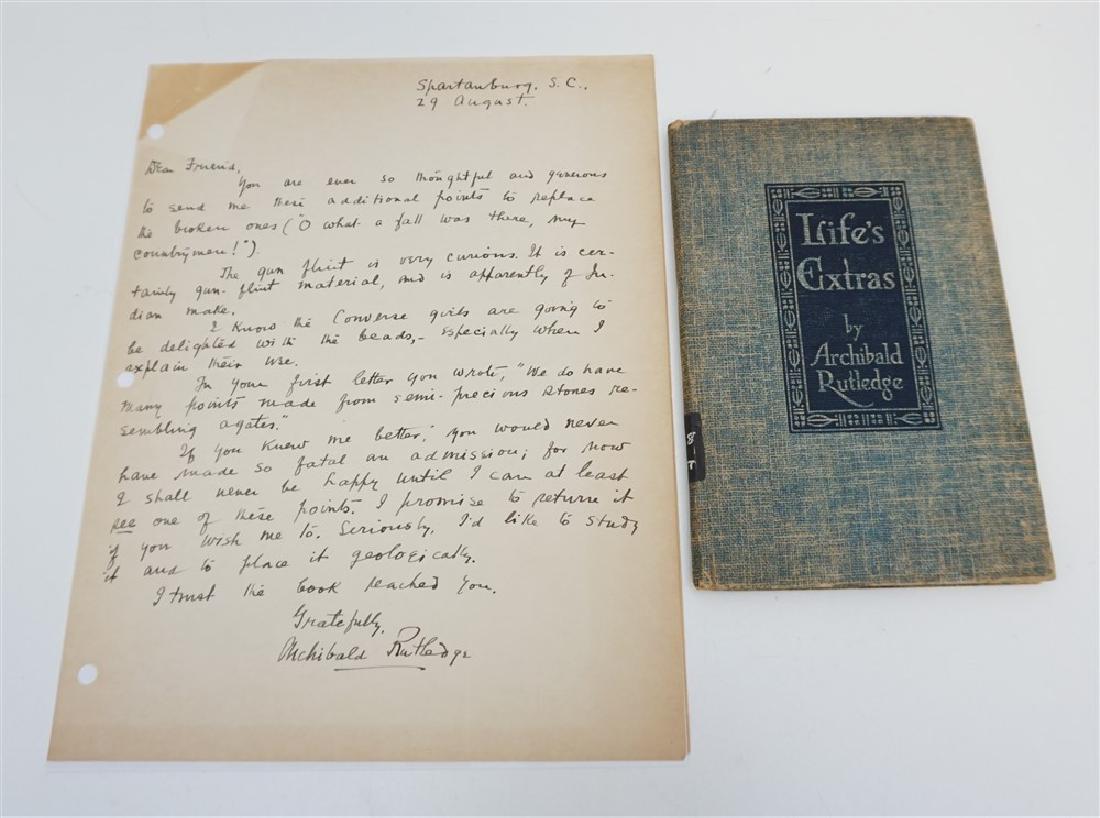 ARCHIBALD HAMILTON RUTLEDGE (1883-1973) LETTER & BOOK