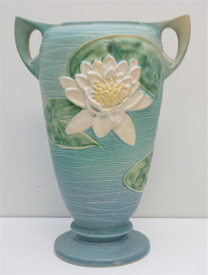 LARGE ROSEVILLE WATER LILY HANDLED VASE