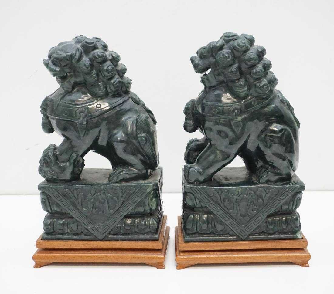 FINE PAIR OF SPINACH GREEN JADE FOO DOGS