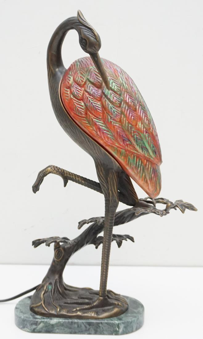 Bronze Bird Lamp With Glass Shade