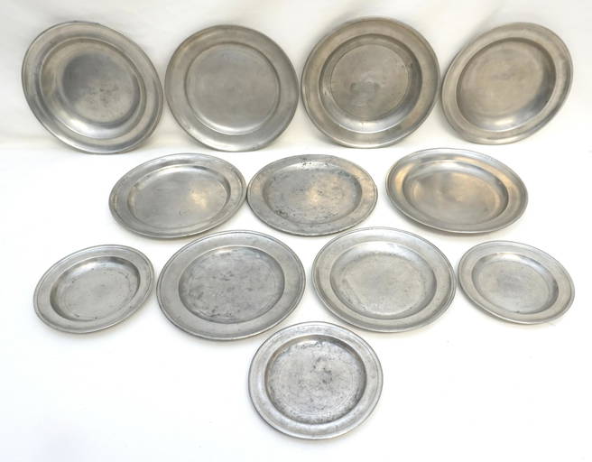 12 Antique Pewter Plates