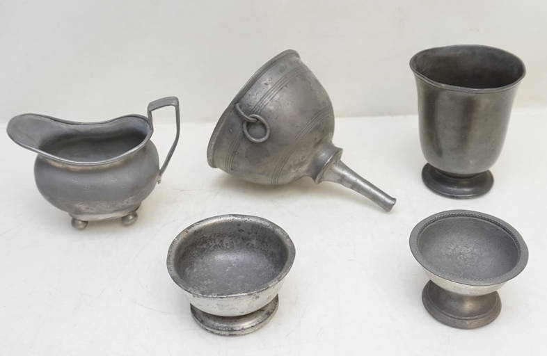 5 Pc Antique 18th C Pewter Items