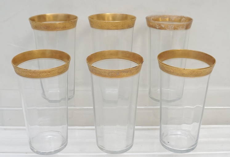6 Tiffin Gold Encrusted Optic Panel Glasses