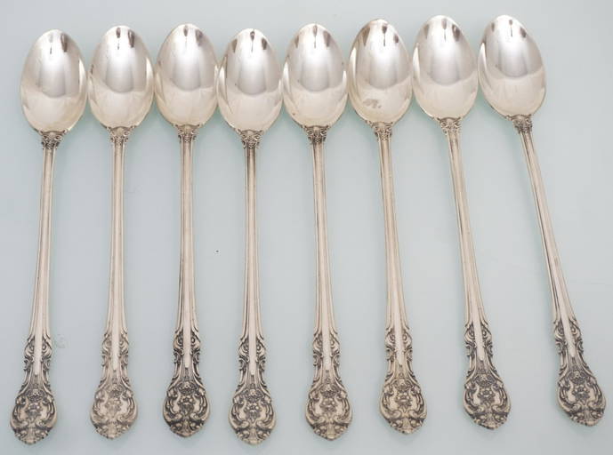 8 Gorham Sterling King Edward Iced Tea Spoons
