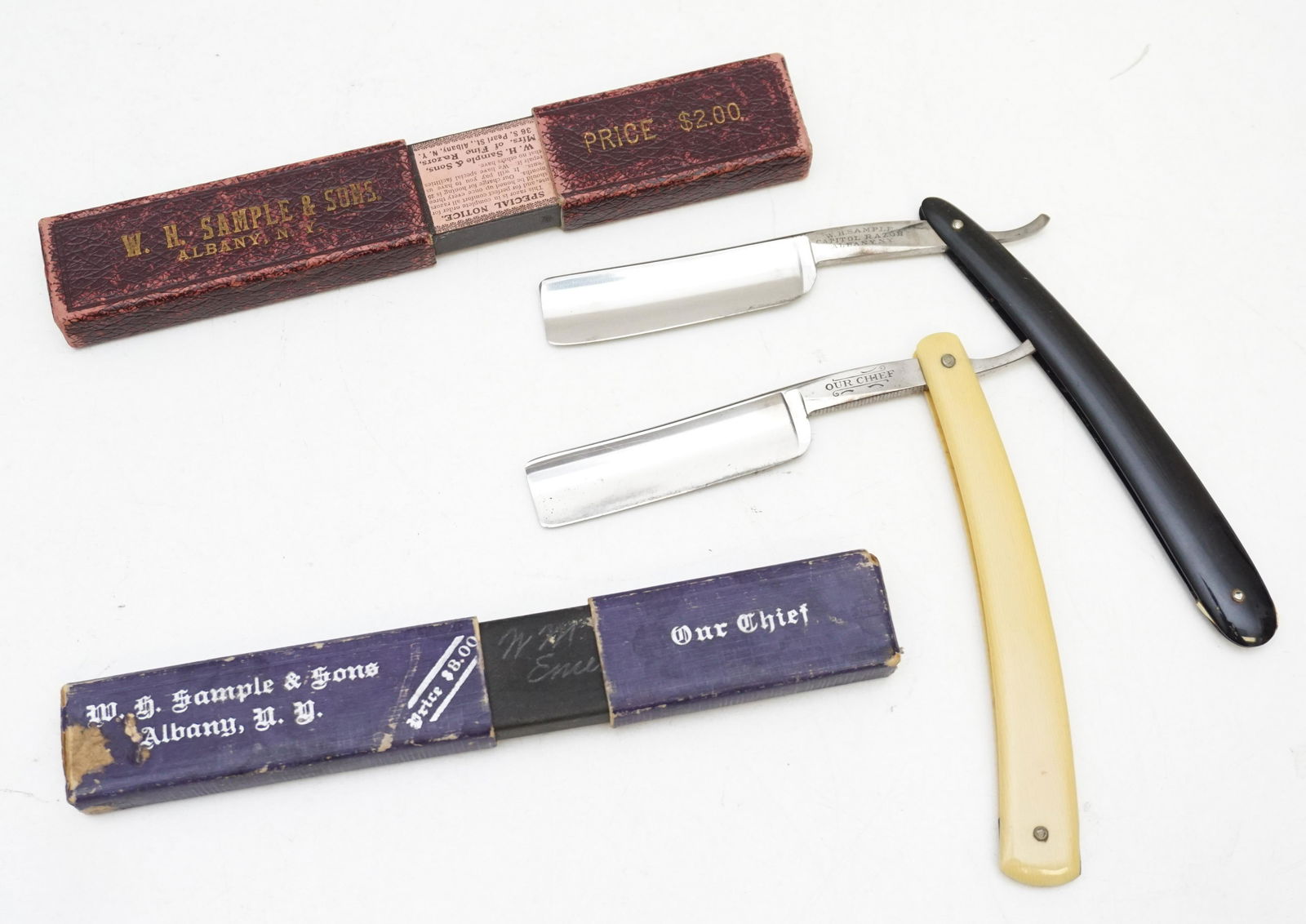 2 Antique Straight Edge Razors Sample & Sons