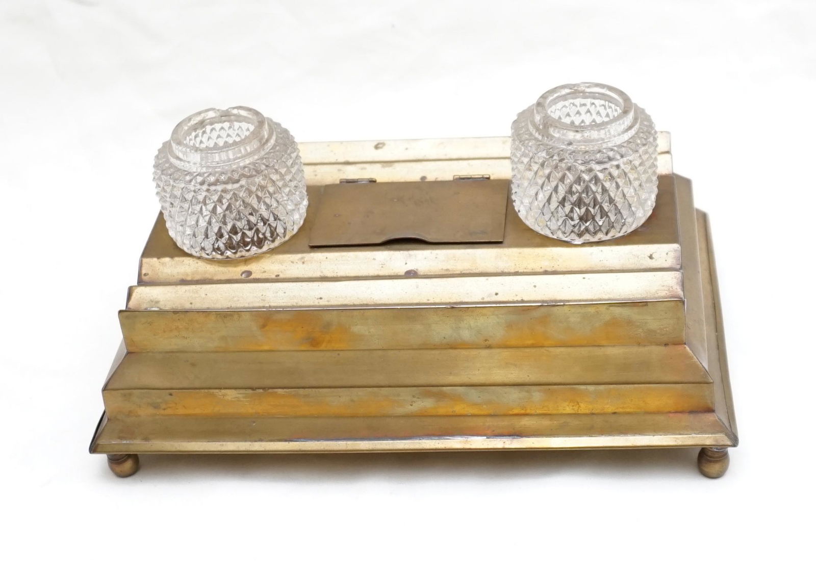 Antique Brass Inkwell Desk Tray