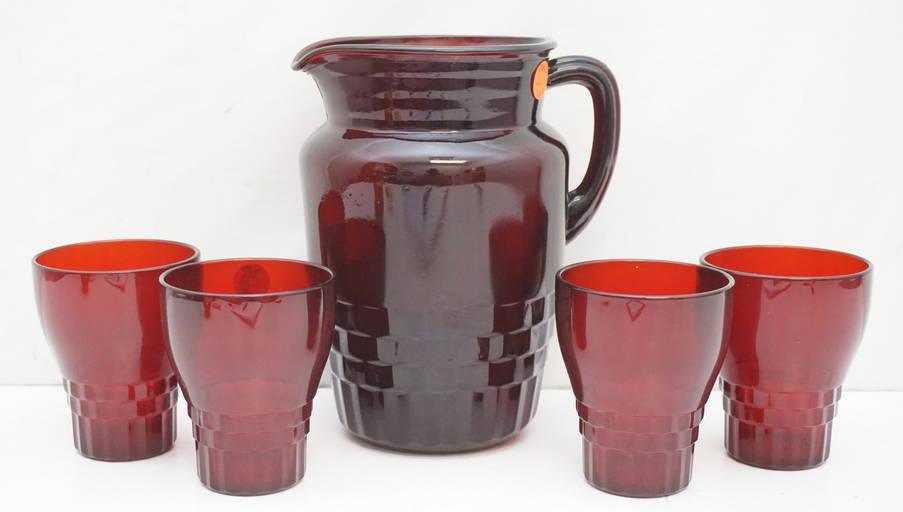 Vintage Set Royal Ruby Pitcher & Glasses
