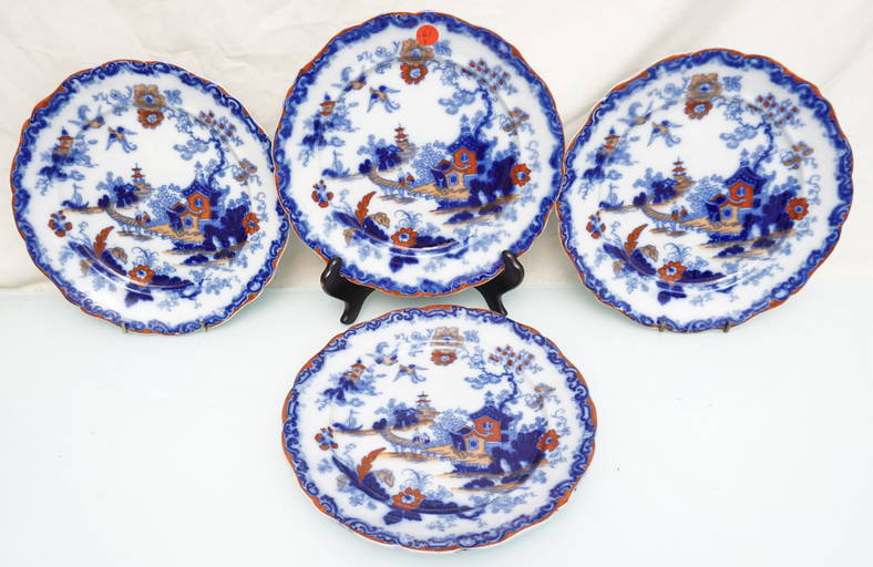 4 Antique Ridgway Flow Blue Plates