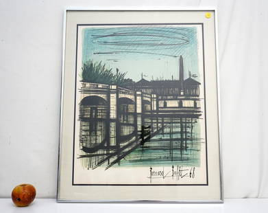 Guy Buffet "la Fontaine De Mars" Signed Lithograph Le W/remark