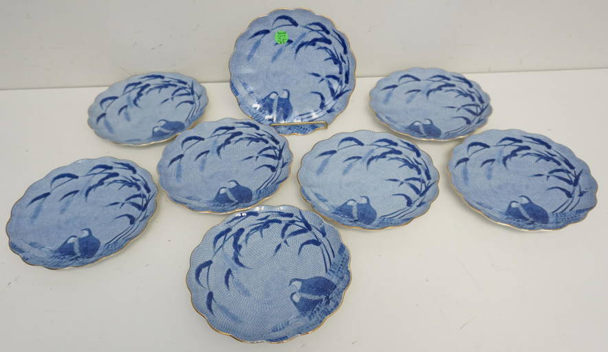 8 Blue Chinese Quail Plates By Arita