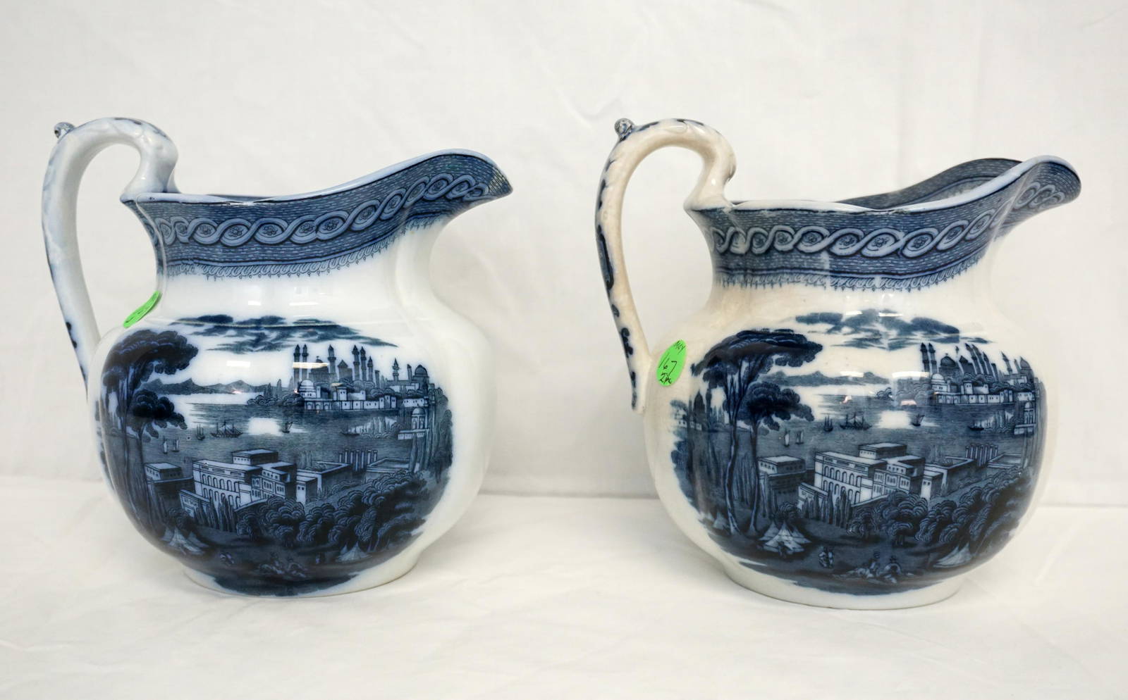 Pair Antique Flow Blue Pitchers Auction