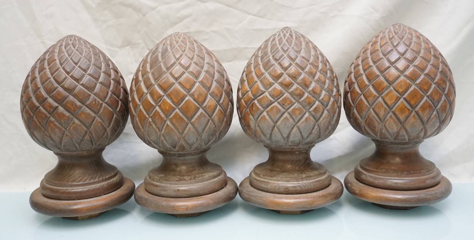 4 Carved Wood Pineapple Finials Auction