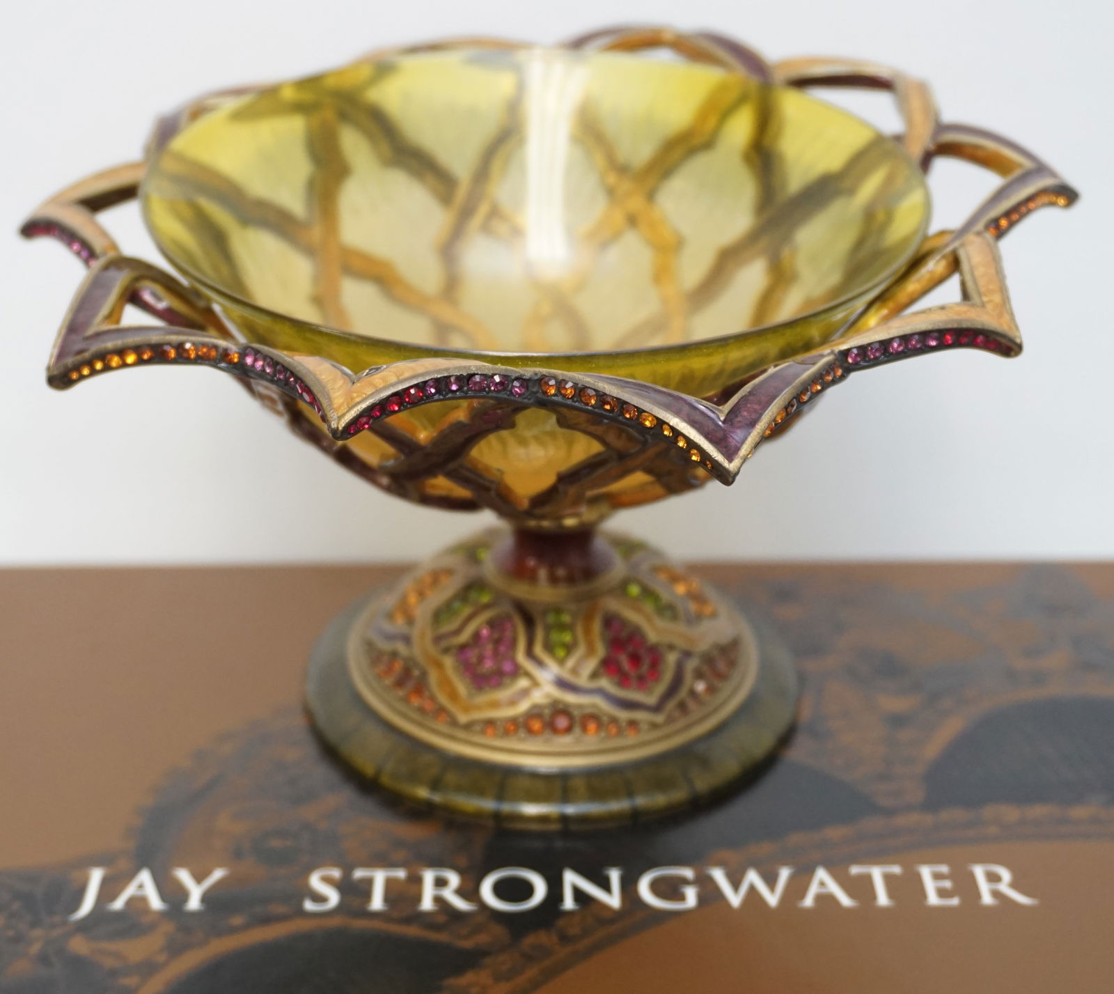 Jay Strongwater Arabesque Enamel & Crystal Bowl & Base Auction