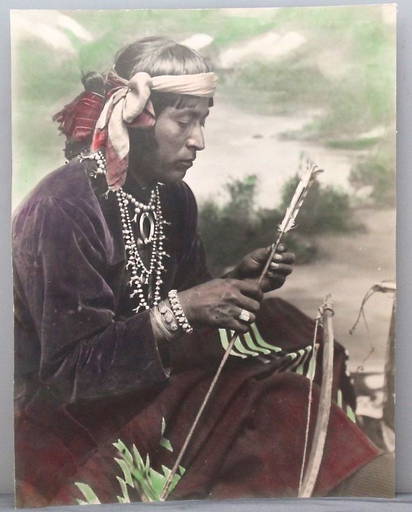 C.1915 Hand Colored Large Photo Navajo Brave