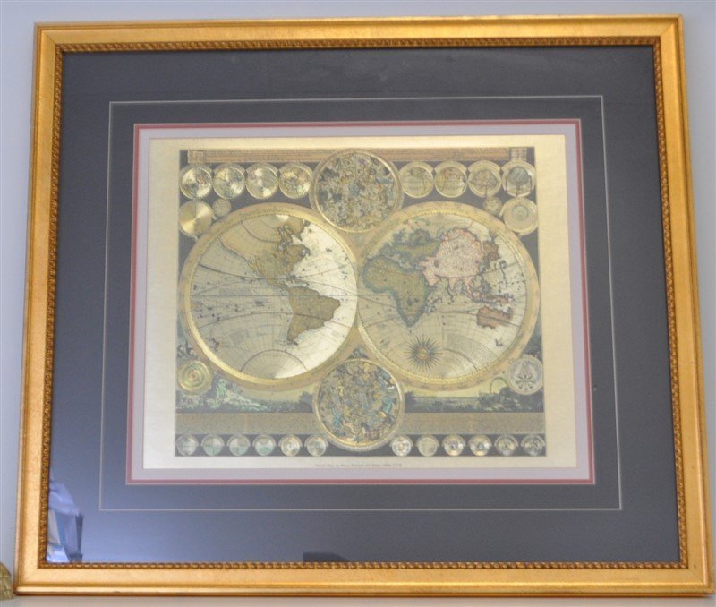 Framed World Map Peter Schenk The Elder 1645 1715