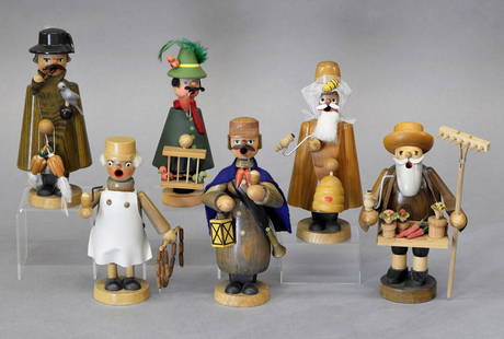 Six German Erzgebirge Smoker Incense Burners