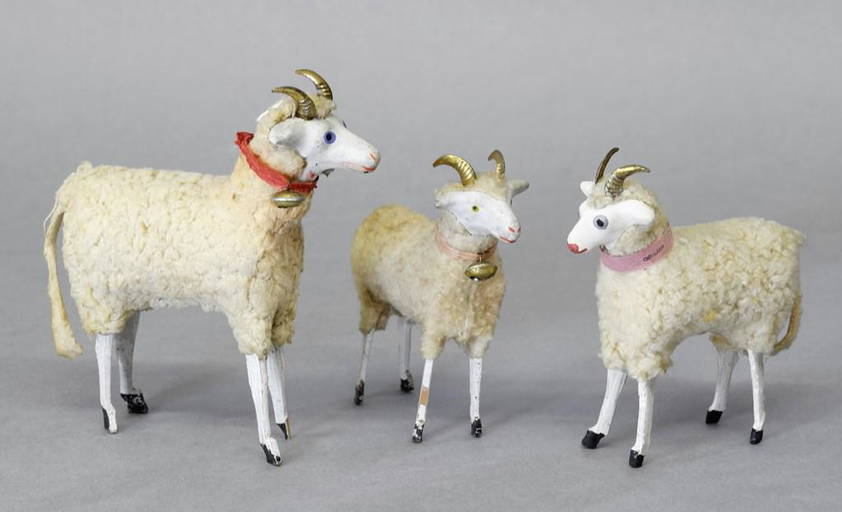 Three Antique German Ram Decorations
