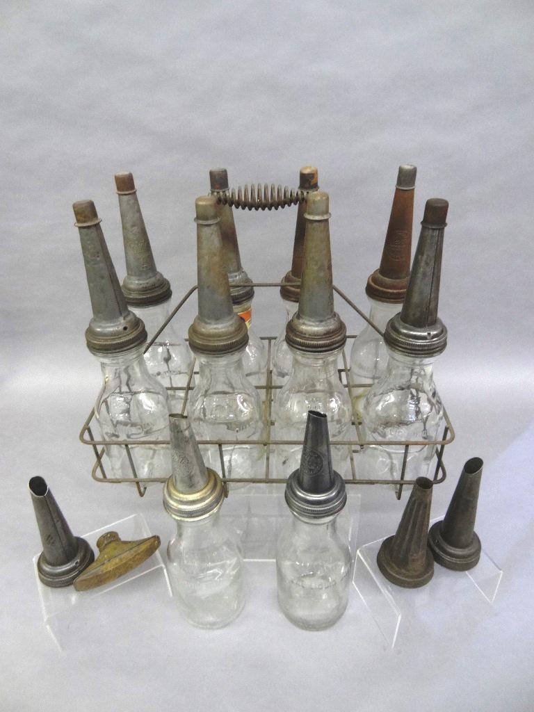 Antique Oil Bottles With Carrier & Extras