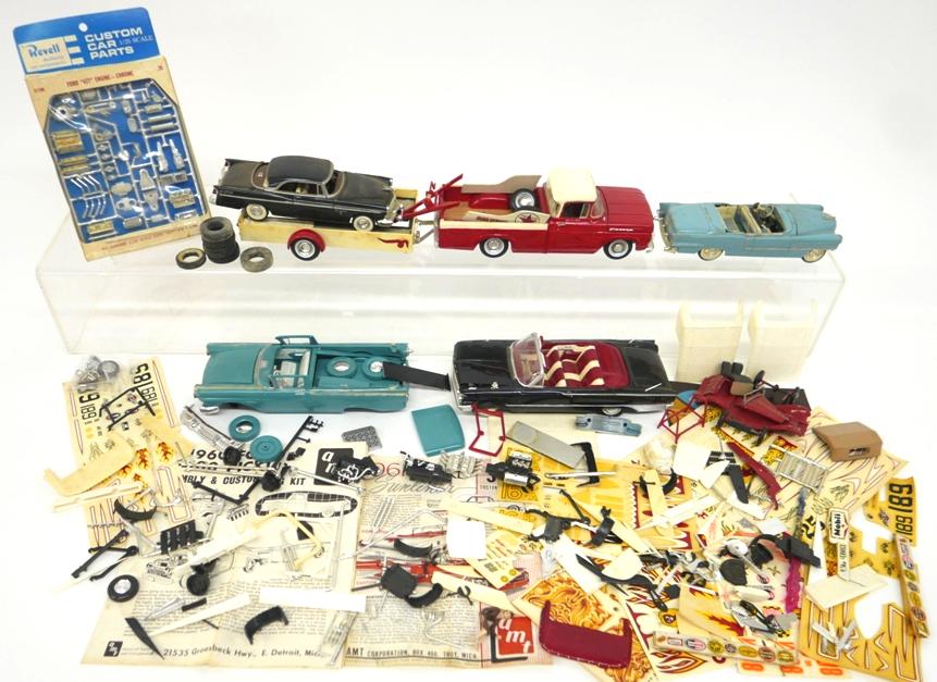 Five Plastic Model Cars, Trucks And Parts