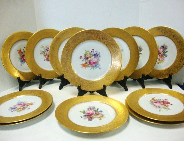 Czechoslovakia Gold Rimmed Dinner Plates
