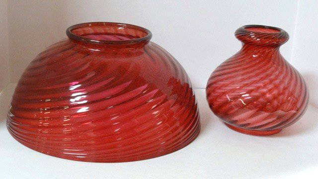 Two Red Parlor Lamp Shades