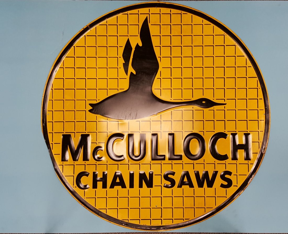 Scarce McCulloch Chain Saws Round Embossed Sign