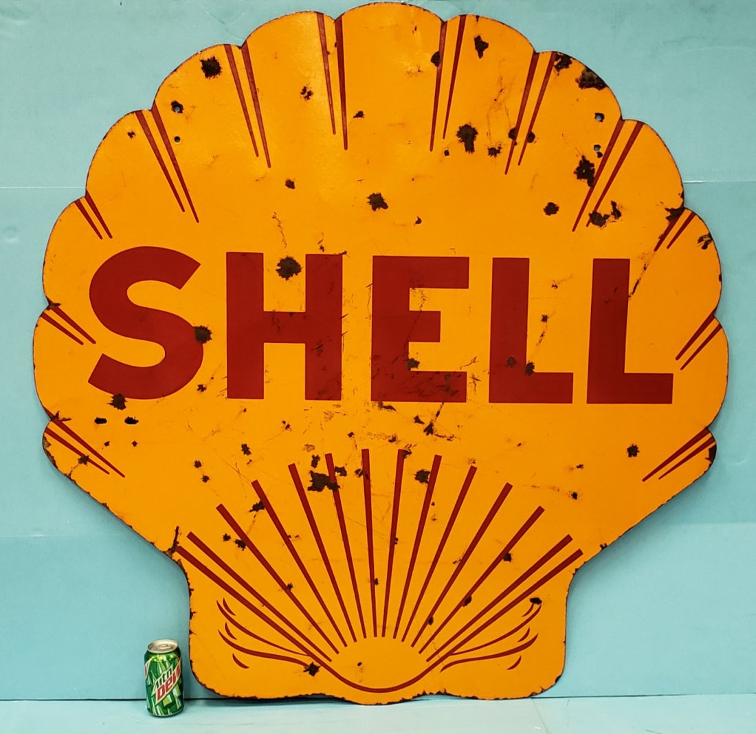 1934 Double sided Porcelain Shell Sign