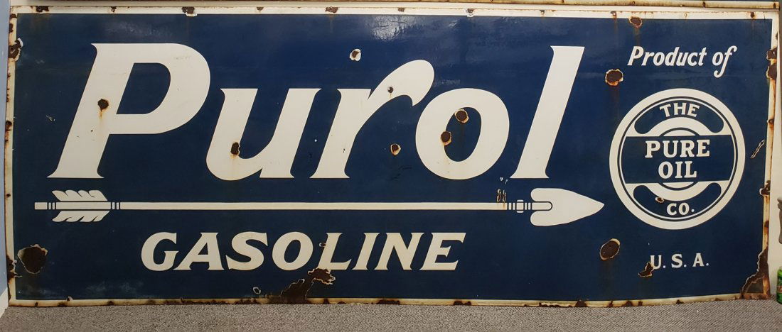 Large 9ft Porcelain Purol Gasoline Pure Oil Co. Sign - Sep 29, 2018 ...