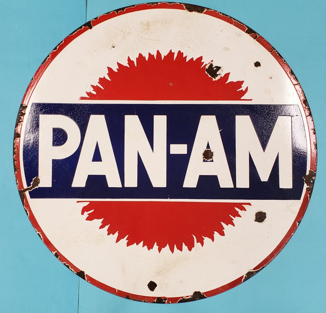 Scarce Version Porcelain Pan Am Sign Double sided