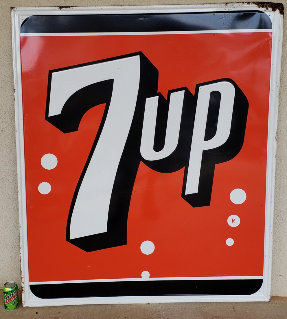 Large Embossed 7up advertising tin sign