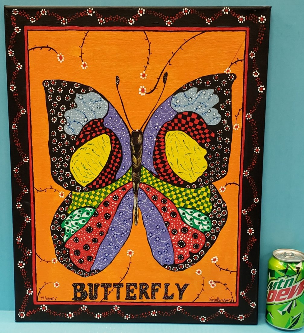 Kevin Burchett Original Signed Folk Art "1st Butterfly"