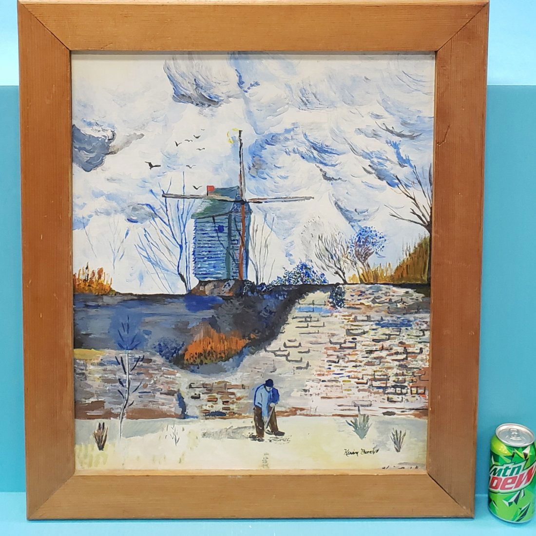 Kevin Burchett Original Signed Folk Art "The Windmill"