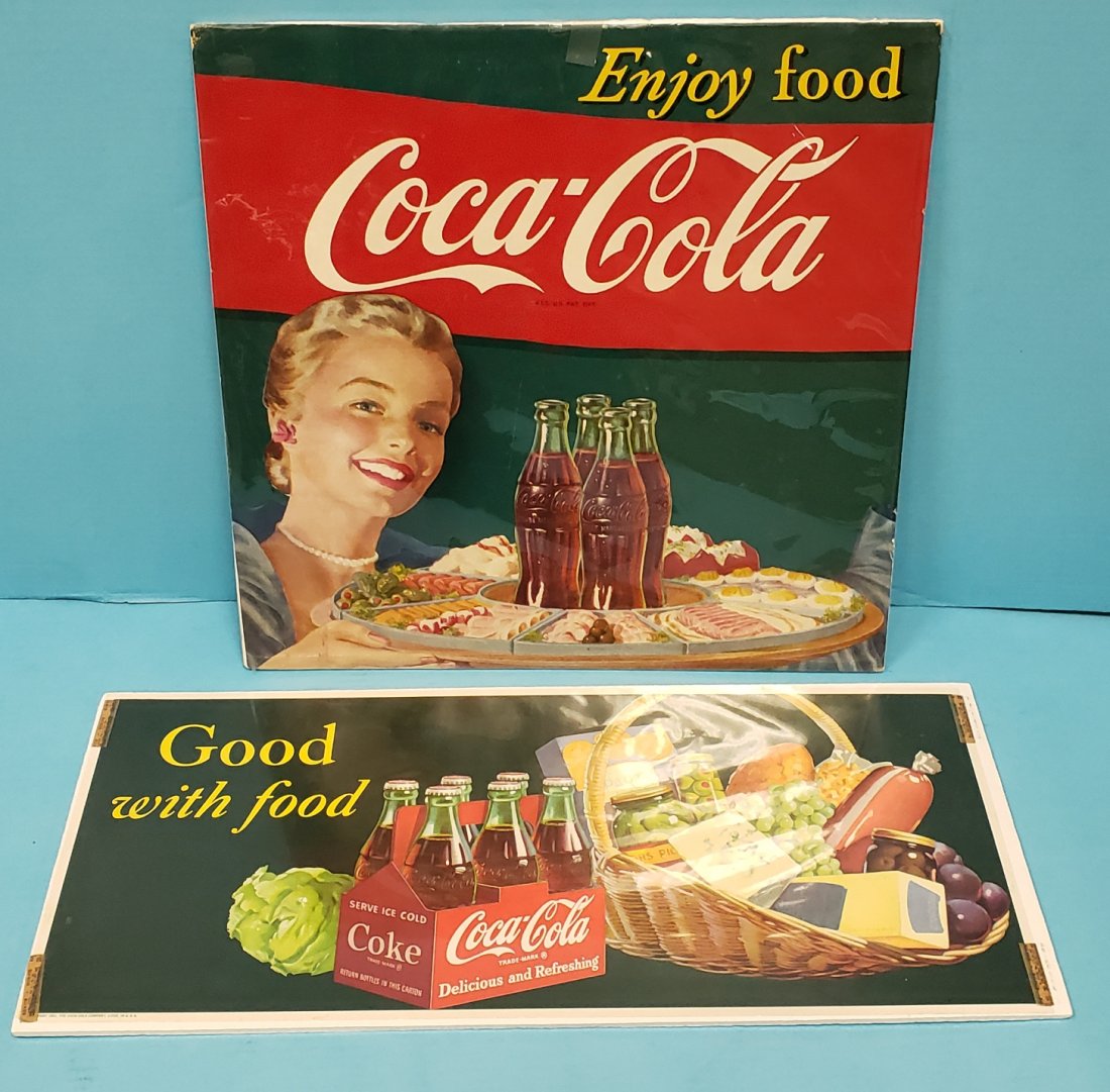 2 Coca Cola Paper Window Signs Circa 1950's