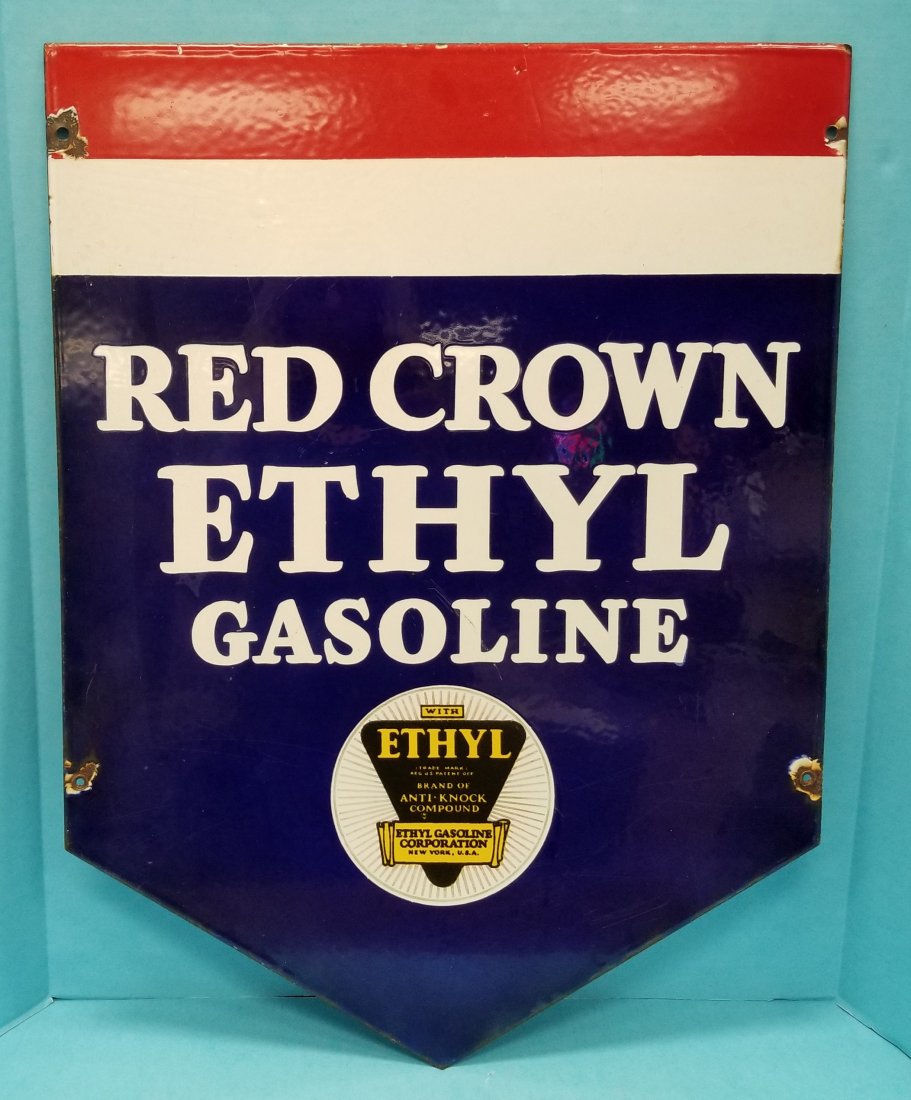 Rare Porcelain 2 sided Red Crown Ethyl Gasoline Sign