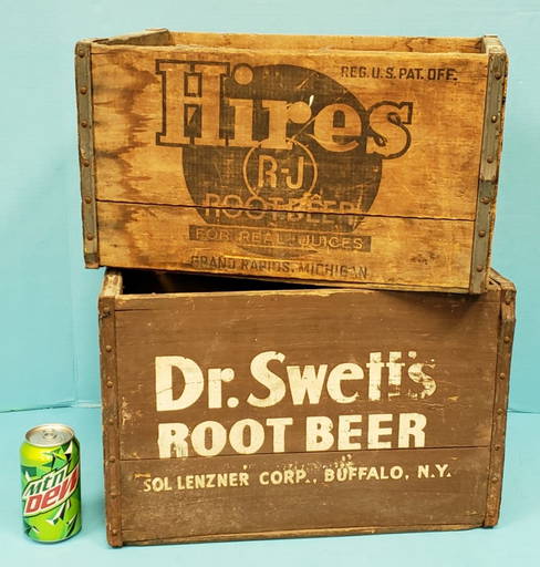 2 Root Beer Wood Box Crates Dr Swett's & Hires
