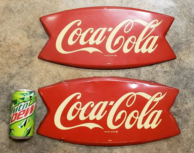 Lot of 2 Coca Cola Fishtail Signs - Jun 06, 2020 | Rockabilly Auction ...