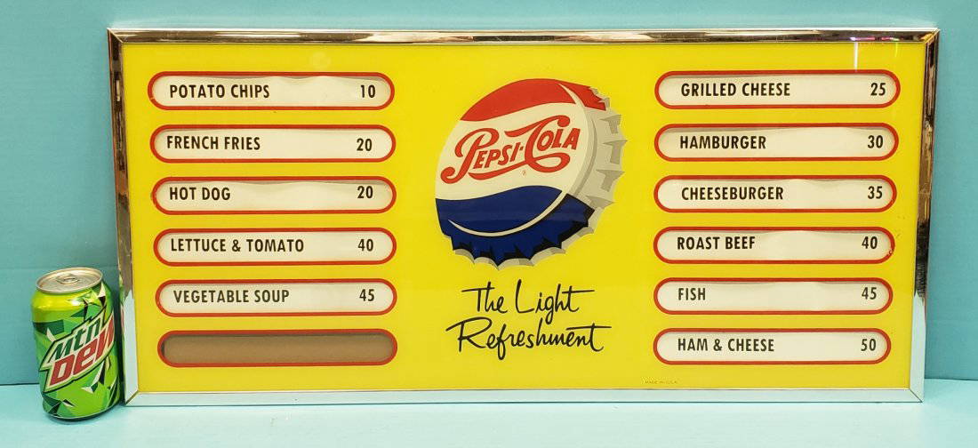 Pepsi Cola The Light Refreshment Glass Menu Board