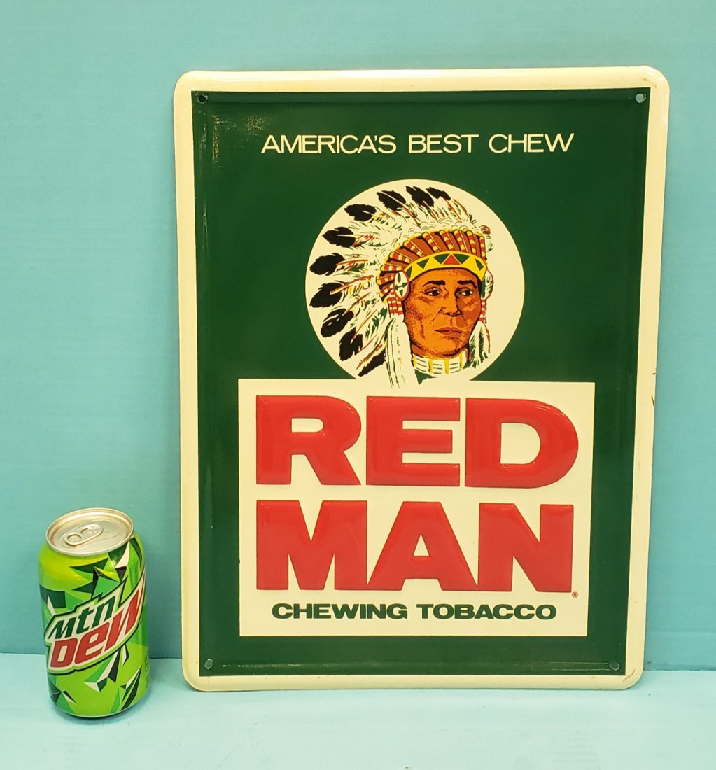 Red Man Tin Embossed Sign - Oct 03, 2020 | Rockabilly Auction Company in GA