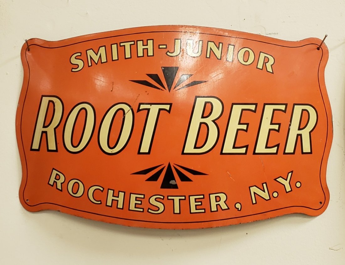 Rare 1930's Smith Junior Tin Root Beer Barrel Sign