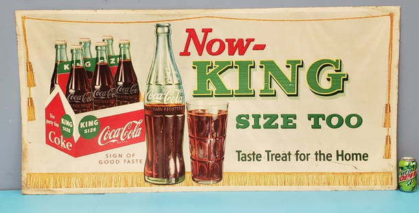 1955 Now! King Size Too! Coca Cola Cardboard Sign With Sprite Boy