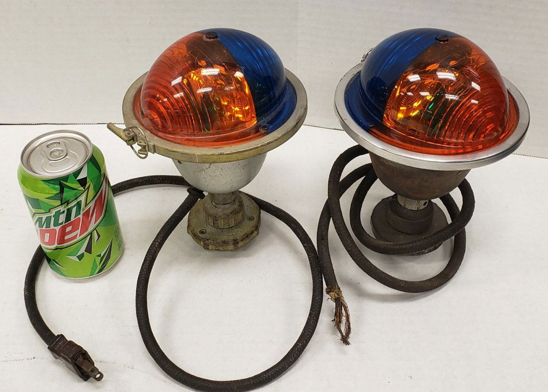 Pair Of Ww2 Usaf Airfield/runway Lights Amber & Blue