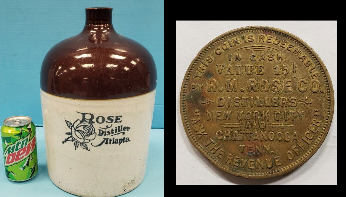 Rose Distiller Atlanta 2 Gallon Jug & Whiskey Token