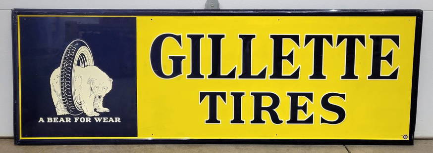 6' Gillette Tires A Bear For Wear Embossed Tin Sign