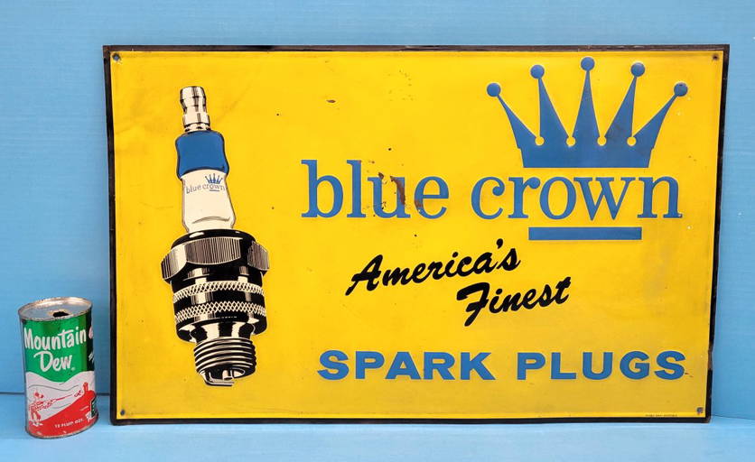 Blue Crown Spark Plugs Embossed Tin Sign