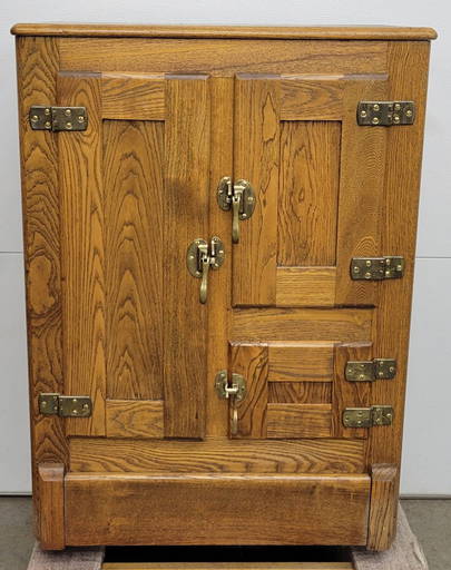 Three Door Antique Oak Ice Box