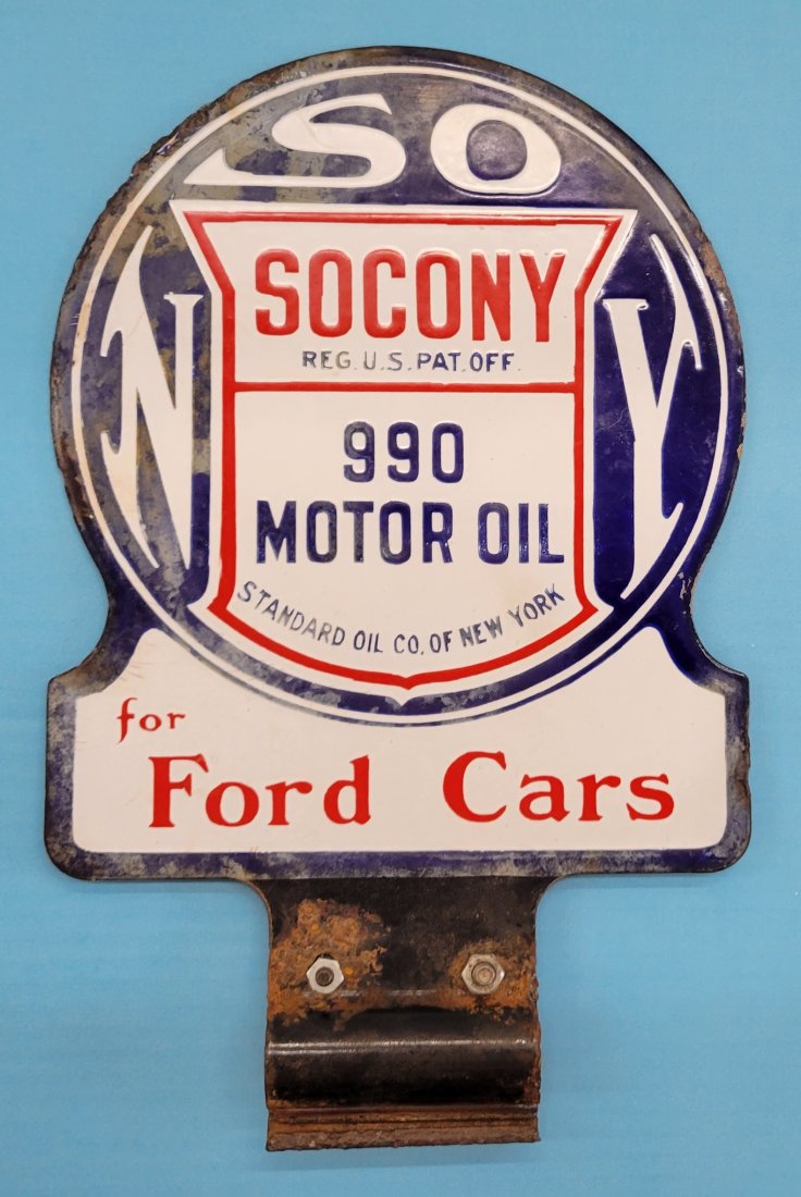Socony 990 Motor Oil For Ford Cars Porcelain Lubester Sign